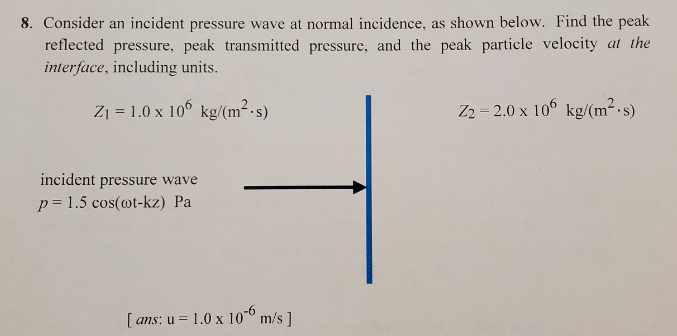Solved 8. Consider an incident pressure wave at normal | Chegg.com