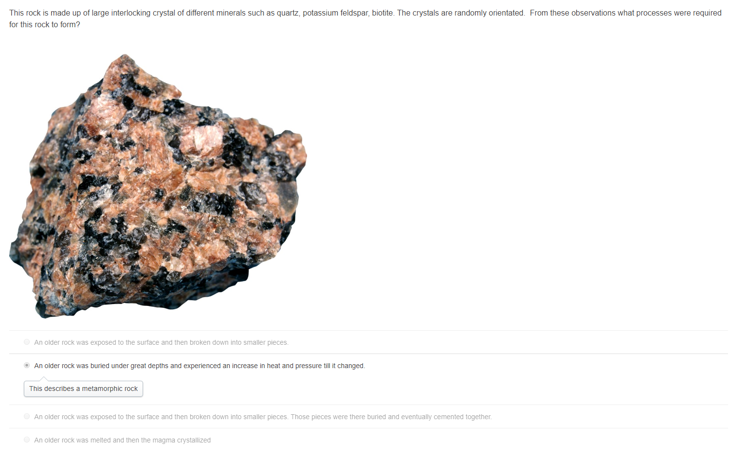 Solved This rock is made up of large interlocking crystal of | Chegg.com