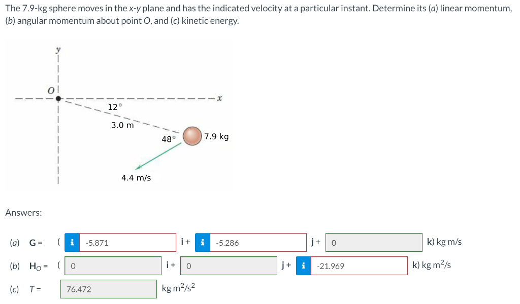 Solved The 7.9-kg sphere moves in the x-y plane and has the | Chegg.com