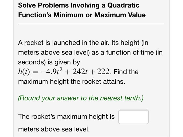 Solved Solve Problems Involving A Quadratic Functions