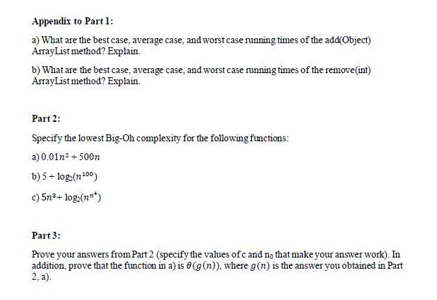 Solved Exercise III - Algorithm Analysis Part 1: Specify the | Chegg.com