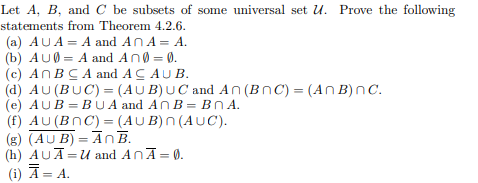 Solved Let A, B, and C be subsets of some universal set U. | Chegg.com