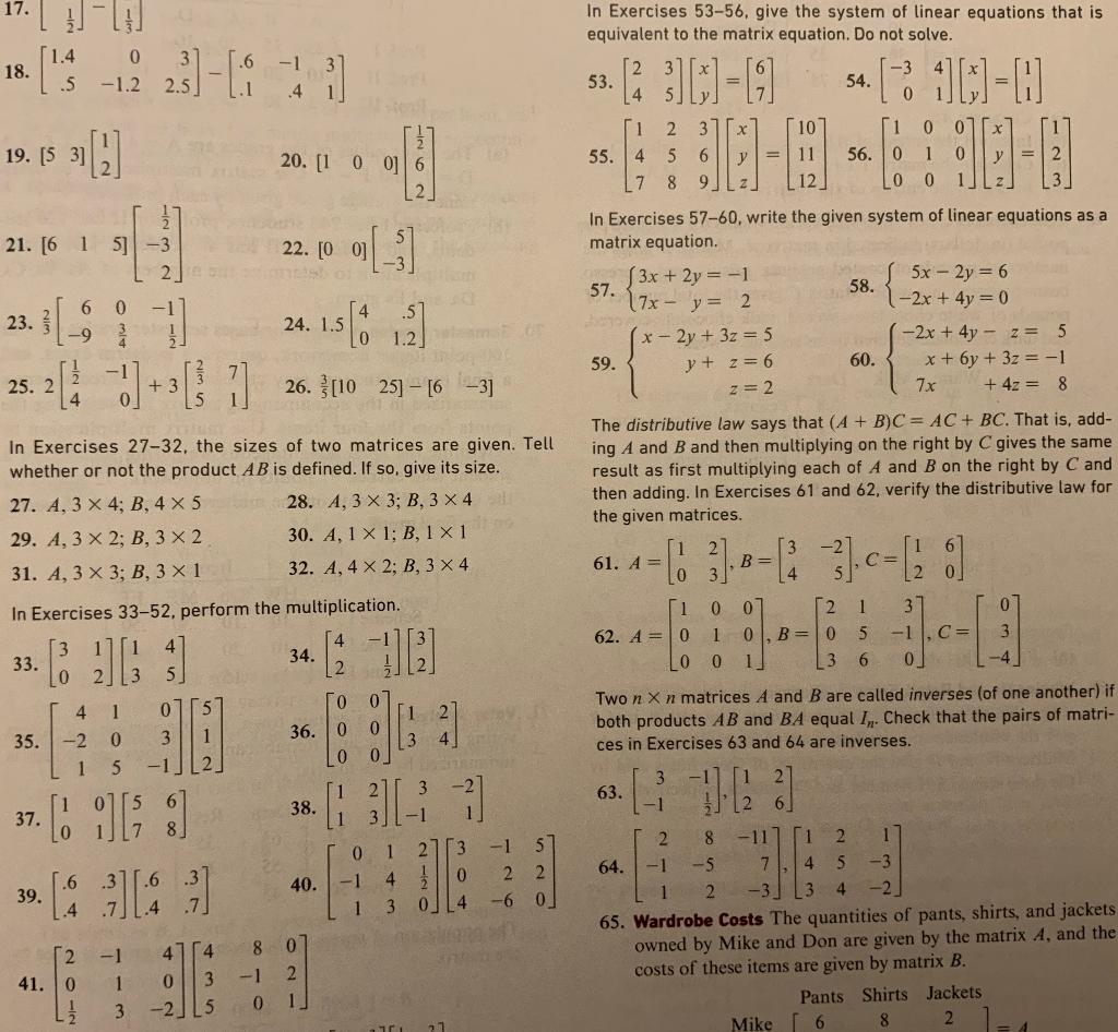 Solved In Exercises 53-56, give the system of linear | Chegg.com