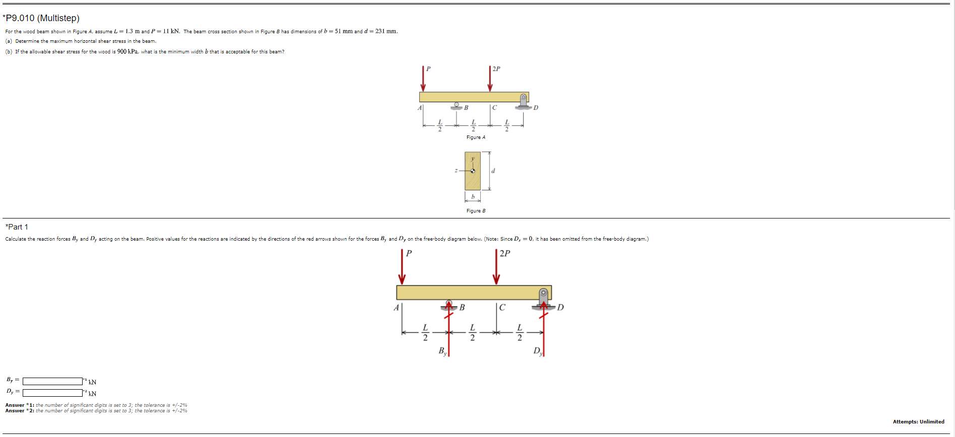Solved *P9.010 (Multistep) For the wood beam shown in Figure | Chegg.com