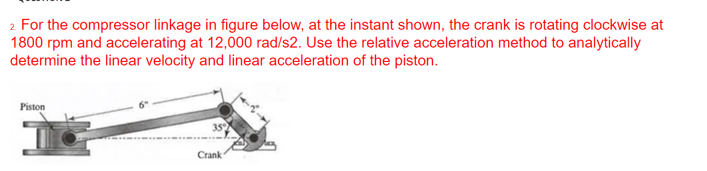 Solved 2. For the compressor linkage in figure below, at the | Chegg.com