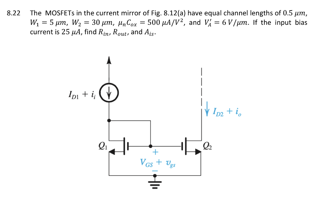 Solved 8.22 The MOSFETs in the current mirror of Fig. | Chegg.com
