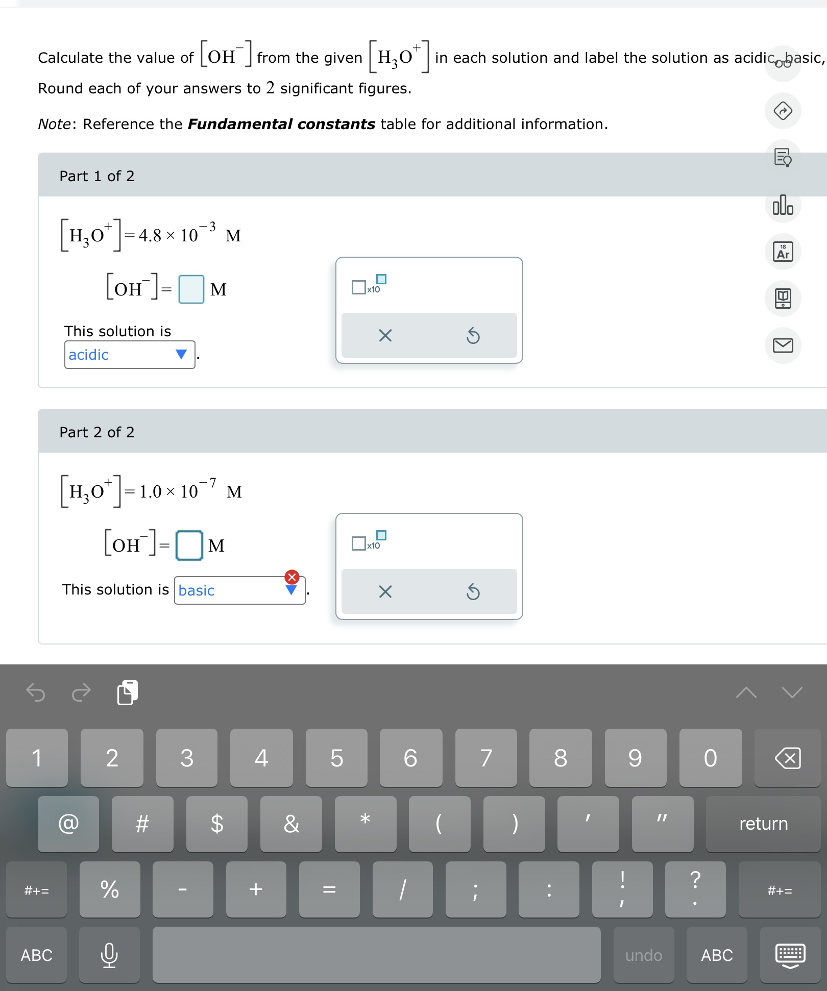 Solved Calculate the value of OH-from the given H3O+in each | Chegg.com