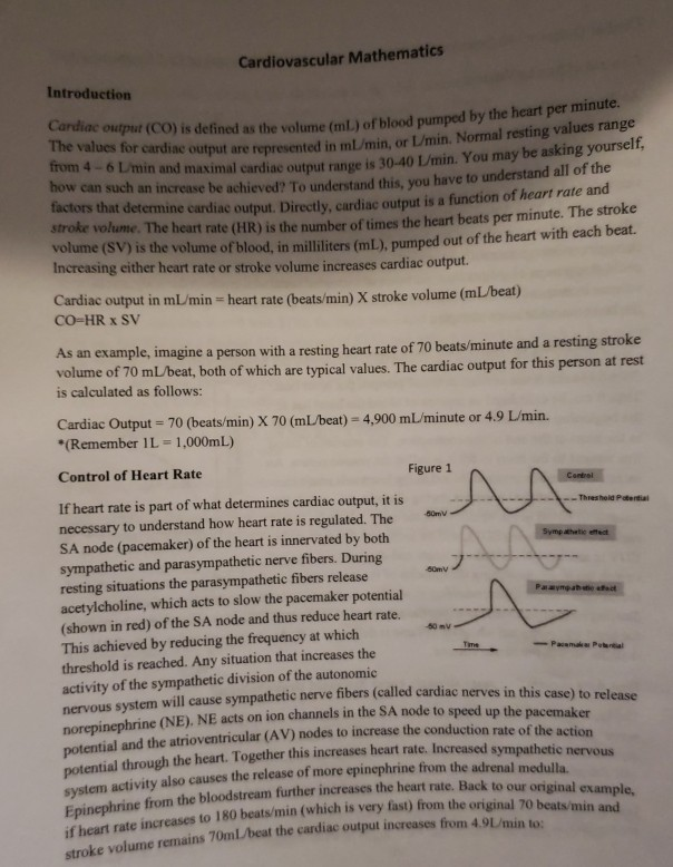 Solved Cardiovascular Mathematics Introduction output (CO) | Chegg.com