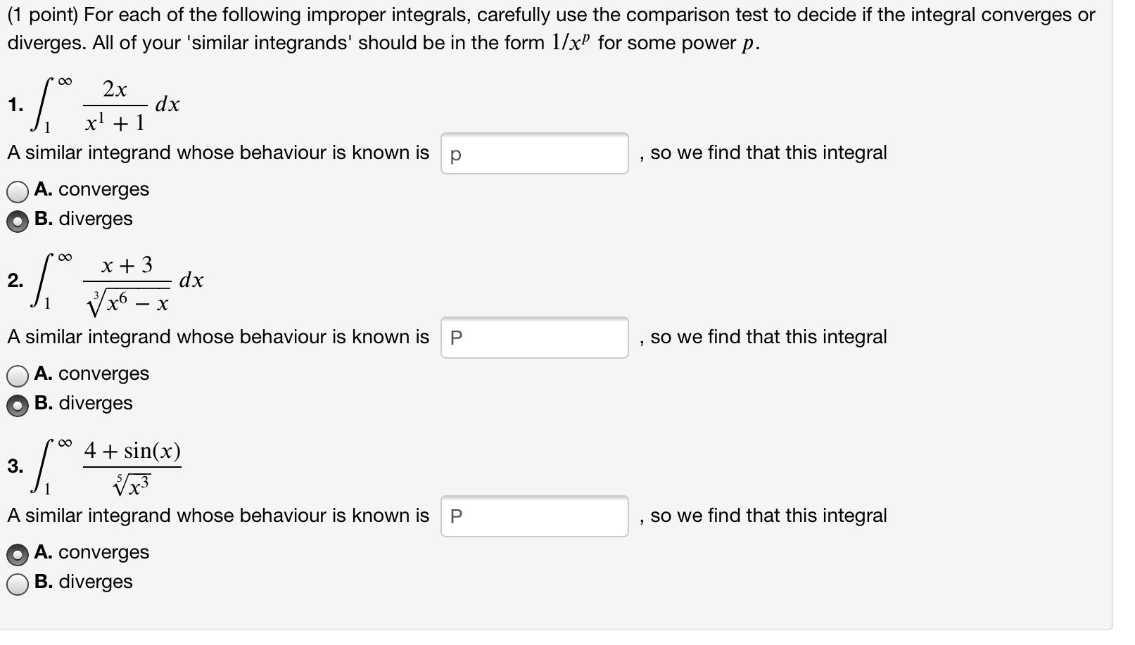 Solved (1 point) For each of the following improper | Chegg.com