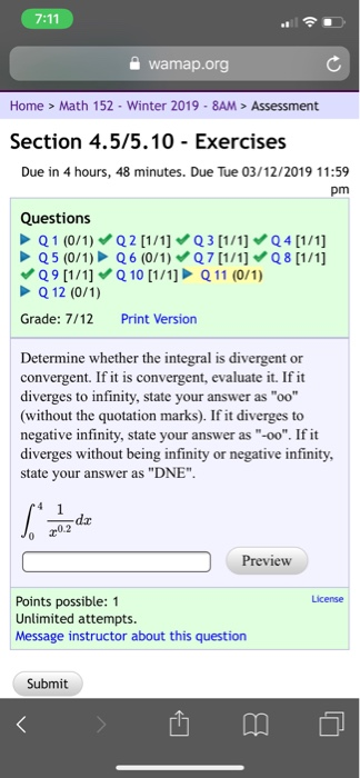 Solved a wamap.org wamap.org Home > Math 152 - Winter 2019 | Chegg.com