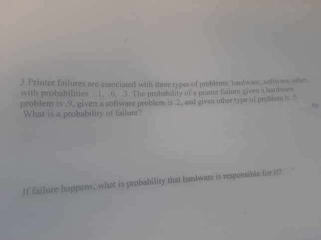 Solved 3.Printer failures are associated with three types of | Chegg.com