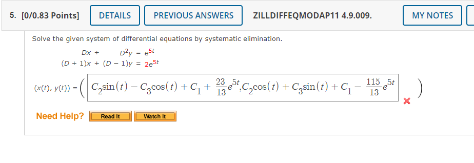 Solved 5. [0/0.83 Points] DETAILS PREVIOUS ANSWERS | Chegg.com