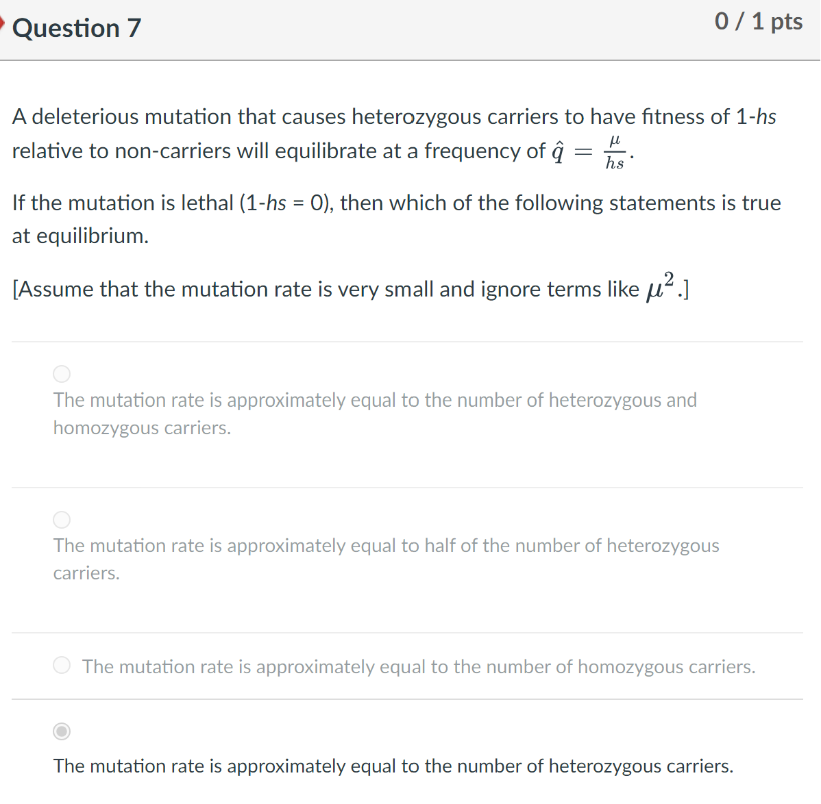 Solved A deleterious mutation that causes heterozygous | Chegg.com