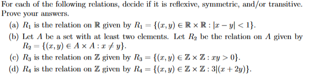 Solved For each of the following relations, decide if it is | Chegg.com