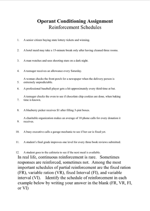 Solved Operant Conditioning Assignment Reinforcement | Chegg.com
