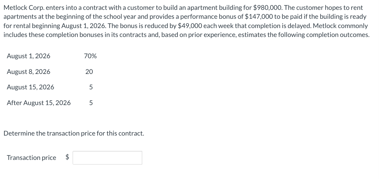 Solved Metlock Corp. enters into a contract with a customer | Chegg.com