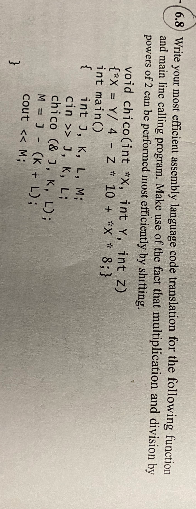 Solved 6.8 Write your most efficient assembly language code | Chegg.com