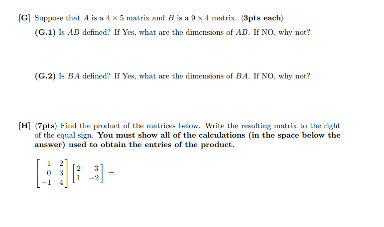 Solved [G] Suppose that A is a 4 x 5 matrix and B is a 9 x 4 | Chegg.com