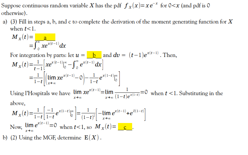 Solved xe ex/t-1)dx et-1) - Suppose continuous random | Chegg.com