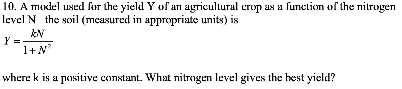Solved 10. A model used for the yield Y of an agricultural | Chegg.com