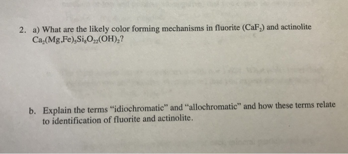 Solved a) What are the likely color forming mechanisms in | Chegg.com