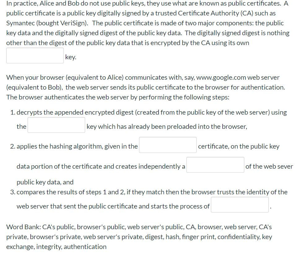 (Solved) : Practice Alice Bob Use Public Keys Use Known Public ... (Solved) : Practice Alice Bob Use Public Keys Use Known Public ...