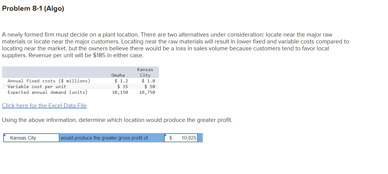 Solved Problem 8-1 (Algo)A newly formed firm must decide on | Chegg.com