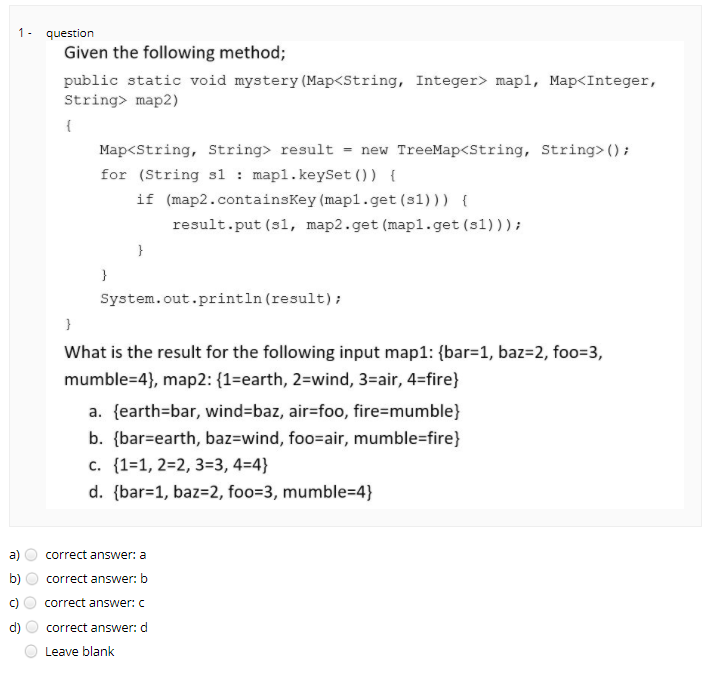 Solved question Given the following method; public static | Chegg.com