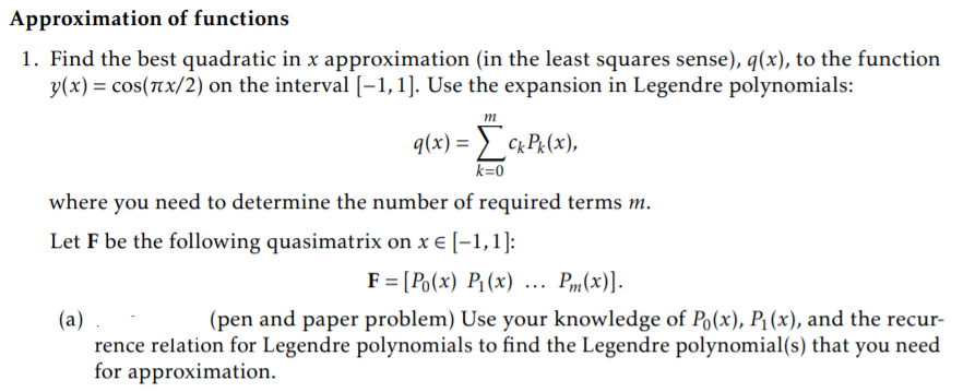 Solved Approximation of functions 1. Find the best quadratic | Chegg.com