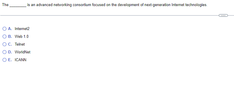 Solved The \( \quad \) ﻿is an advanced networking consortium | Chegg.com