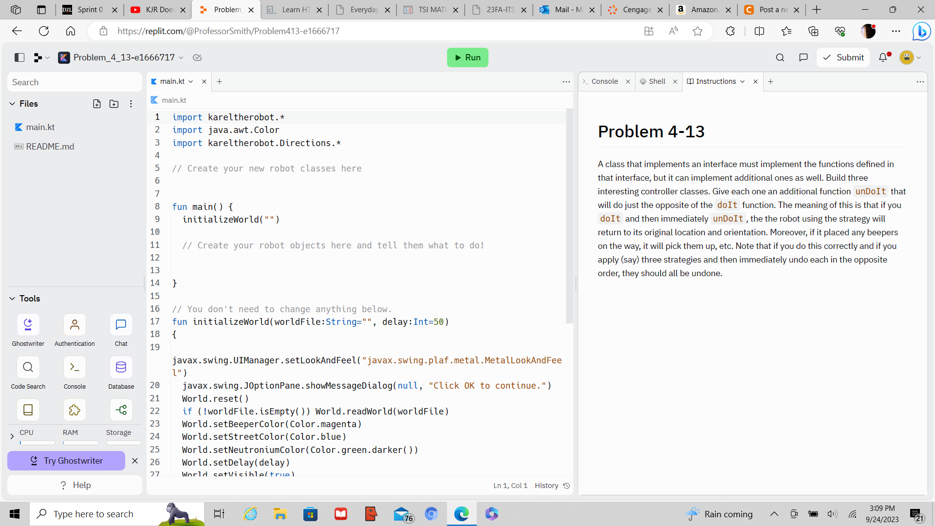 Solved import kareltherobot.* import java.awt.Color import | Chegg.com