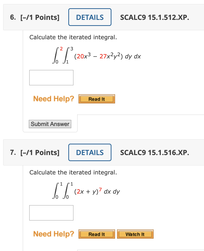 Solved 6. [-/1 Points] SCALC9 Calculate the iterated | Chegg.com