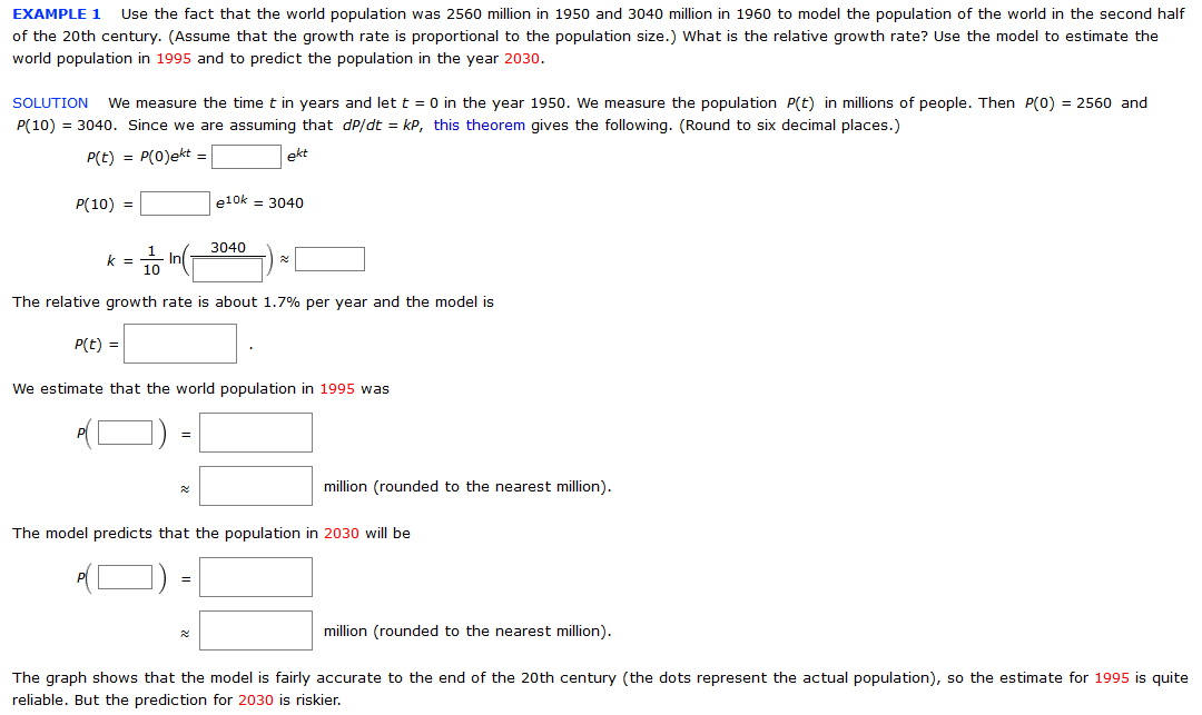 Solved EXAMPLE 1 Use the fact that the world population was | Chegg.com