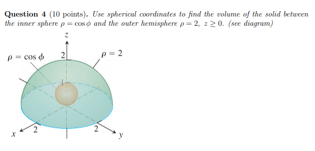 Solved Question 4 (10 points). Use spherical coordinates to | Chegg.com