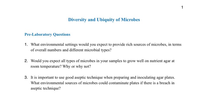 Solved Diversity and Ubiquity of Microbes Pre-Laboratory | Chegg.com