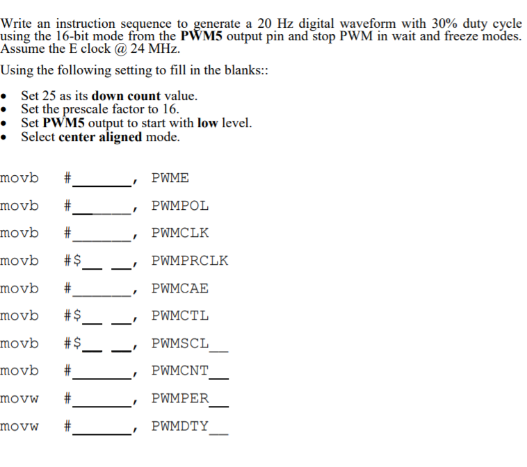 Solved Write an instruction sequence to generate a 20 Hz | Chegg.com