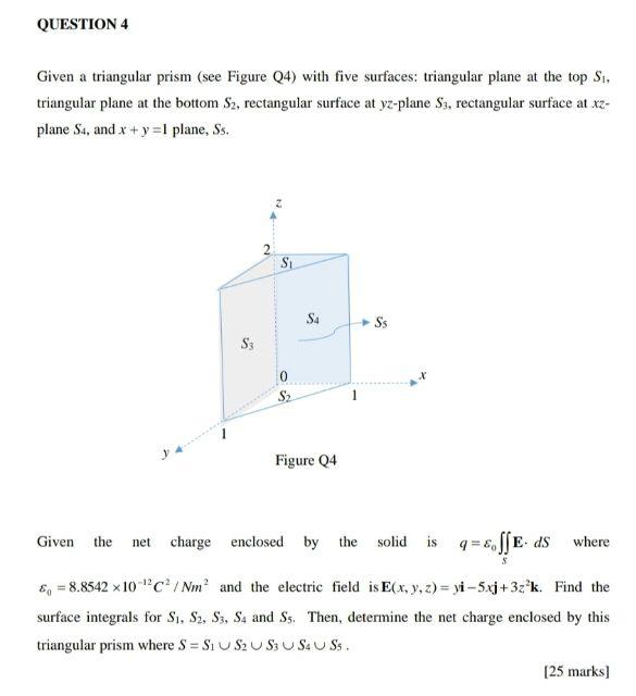 Solved QUESTION 4 Given a triangular prism (see Figure Q4) | Chegg.com