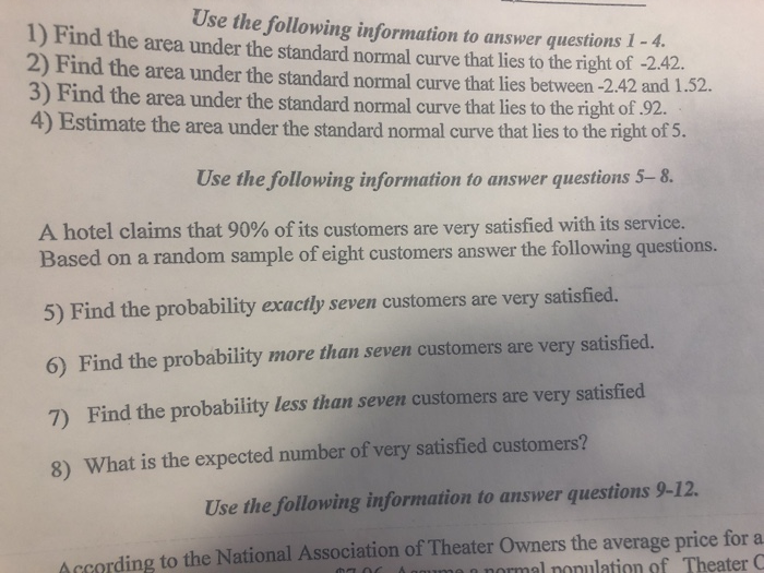 Solved Use the following information to answer questions | Chegg.com
