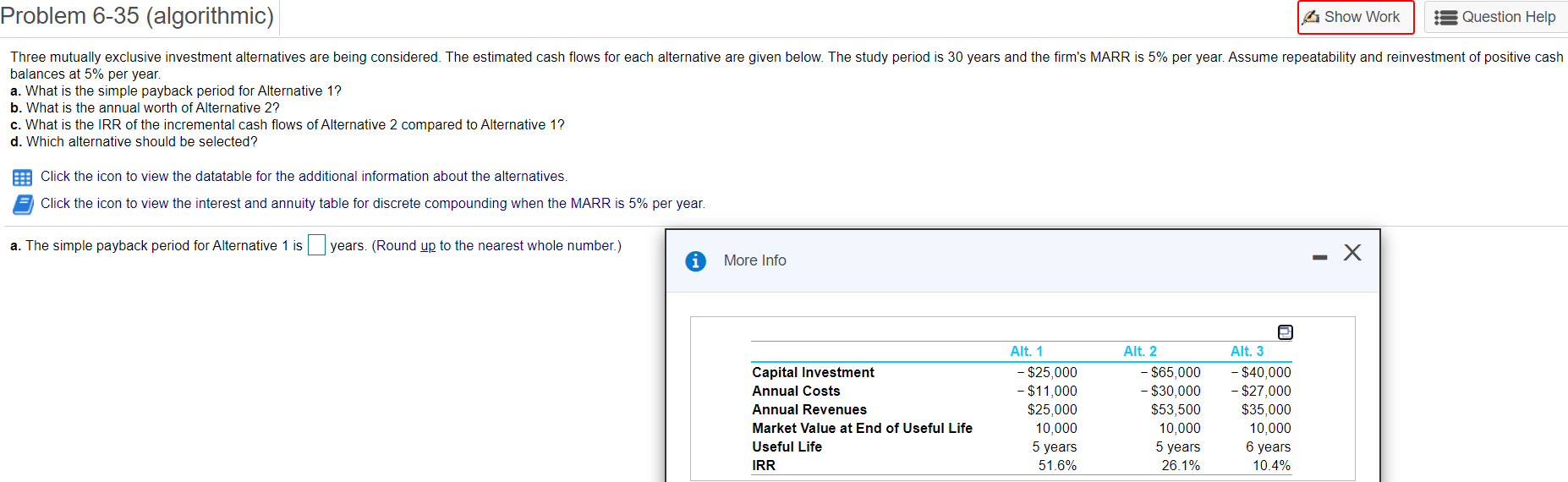 Problem 6-35 (algorithmic) Show Work Question Help | Chegg.com
