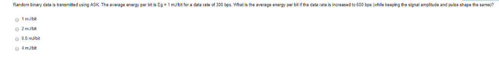 Solved Random binary data is transmitted using ASK. The | Chegg.com