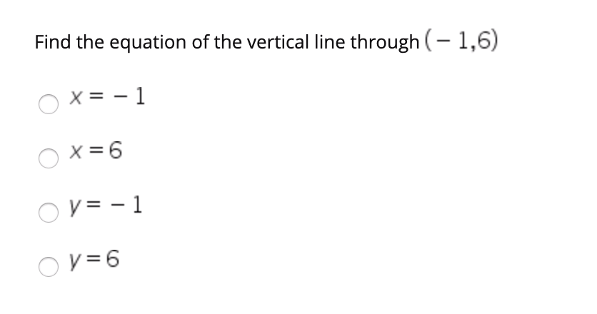 Solved Find the equation of the vertical line thri Ο Χ= - 1 | Chegg.com
