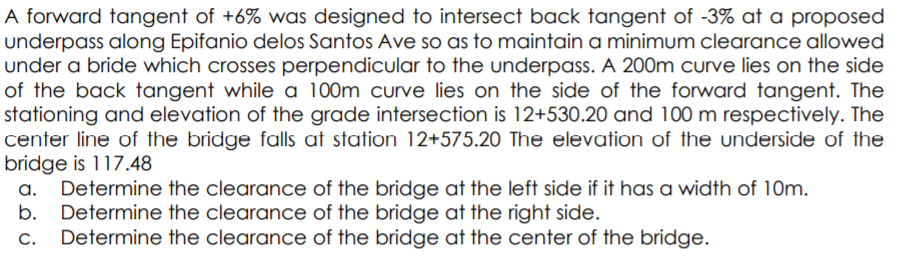 1. A forward tangent having a slope of -4% intersects | Chegg.com