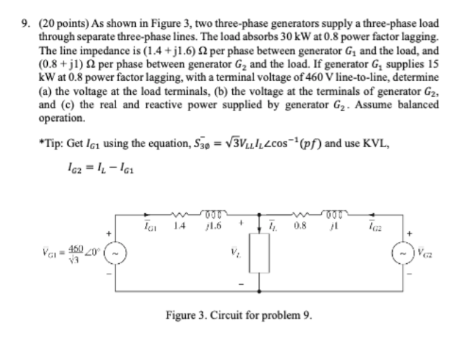 Solved 9. (20 points) As shown in Figure 3, two three-phase | Chegg.com