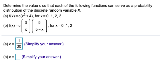 Solved Determine The Value C So That Each Of The Following
