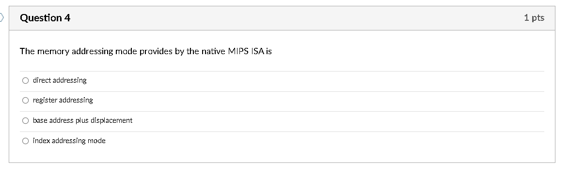 Solved 2 Question 4 1 pts The memory addressing mode | Chegg.com