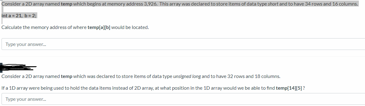 Solved Consider a 2D array named temp which begins at memory | Chegg.com