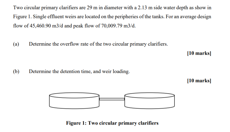 Solved Two circular primary clarifiers are 29 m in diameter | Chegg.com