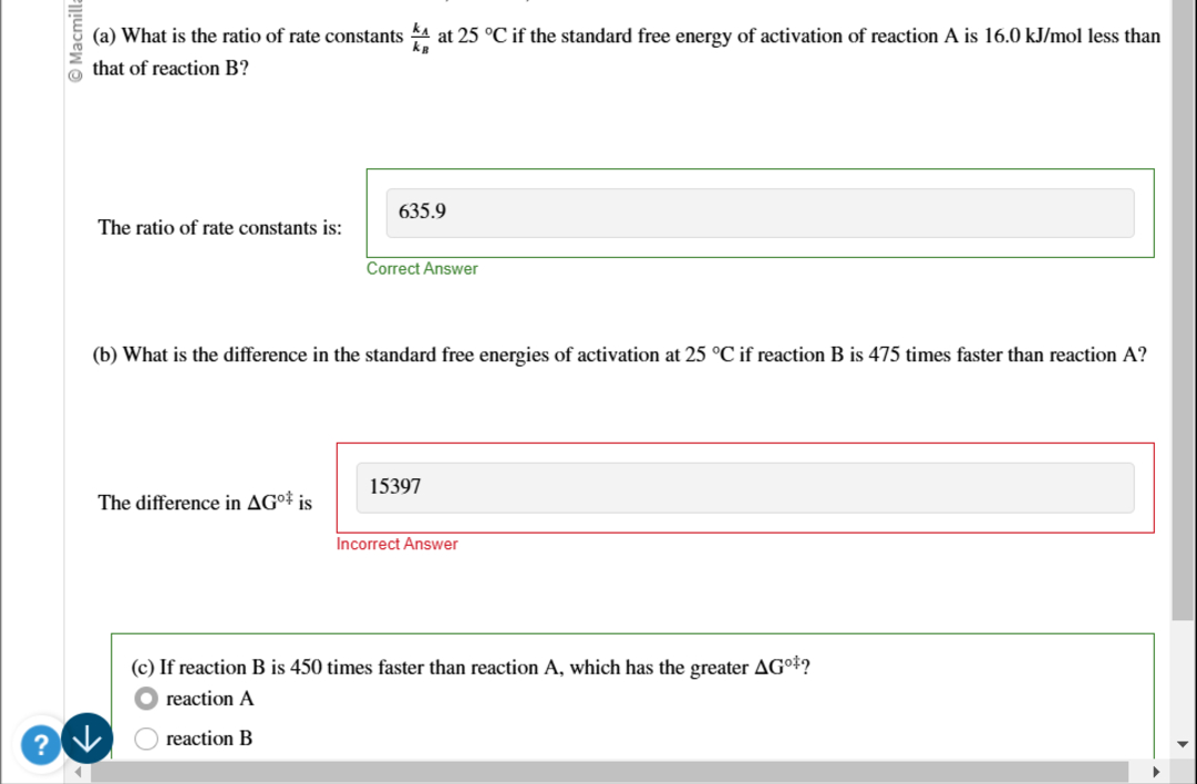 Solved by an EXPERT (a) ﻿What is ﻿the ratio of ﻿rate constants | Chegg.com