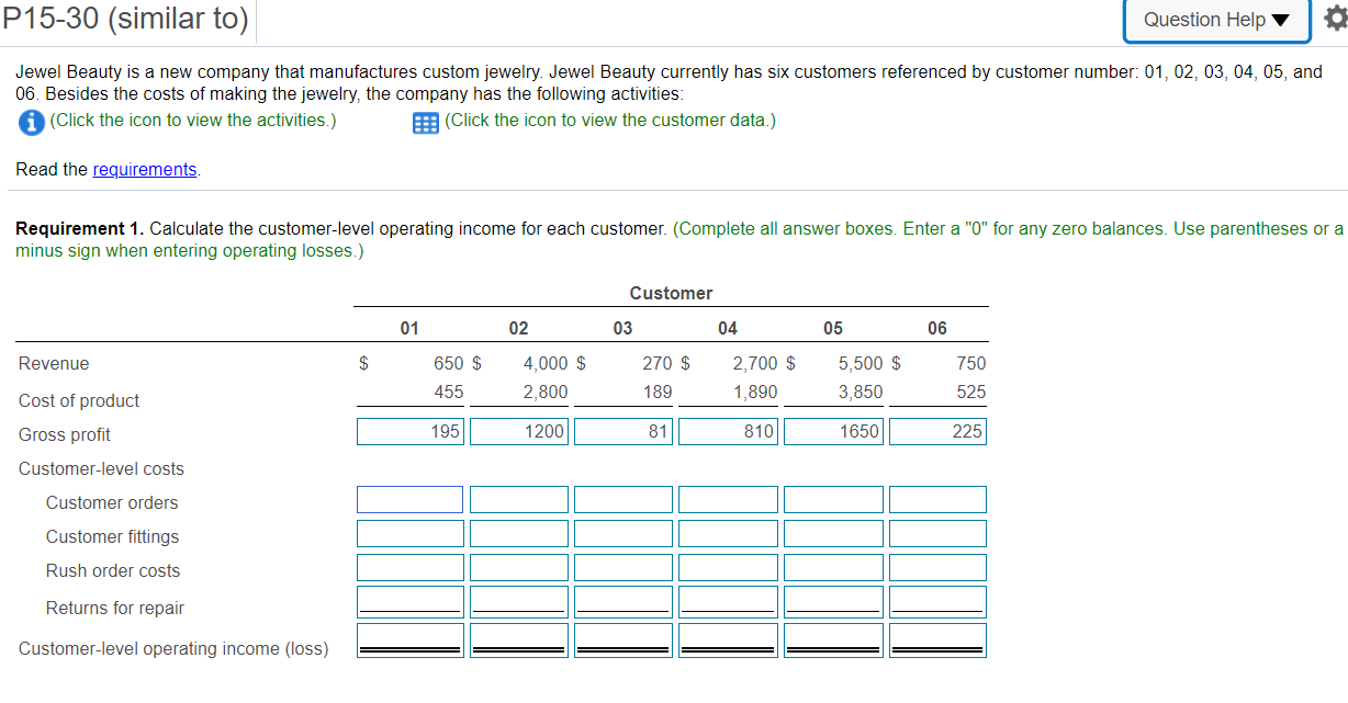 Solved i Requirements - Х 1. Calculate the customer-level | Chegg.com