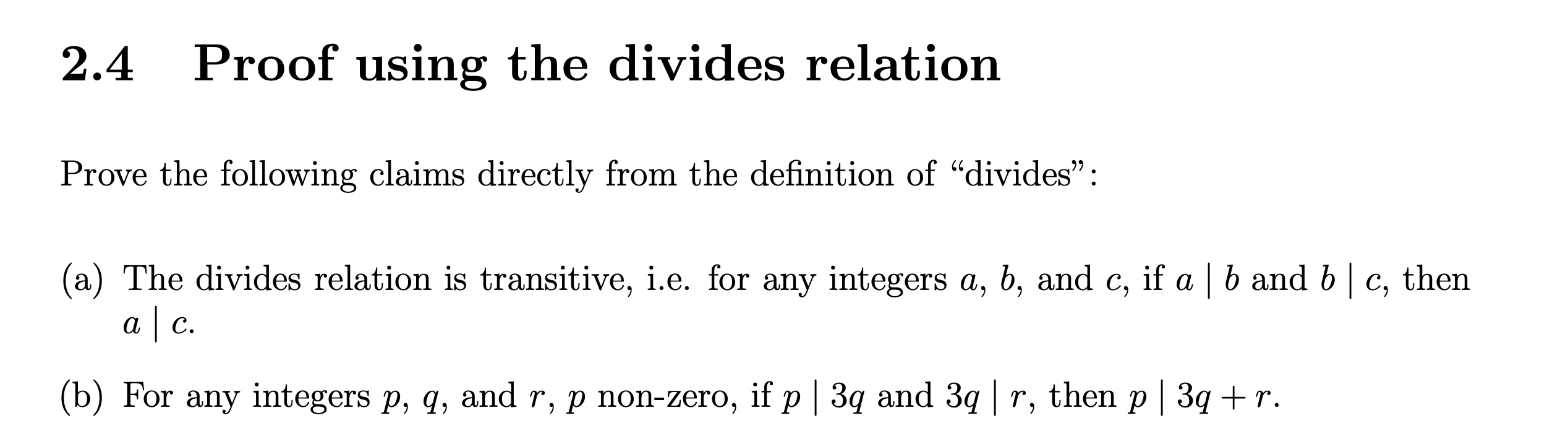 Solved 2.4 ﻿Proof using the divides relationProve the | Chegg.com